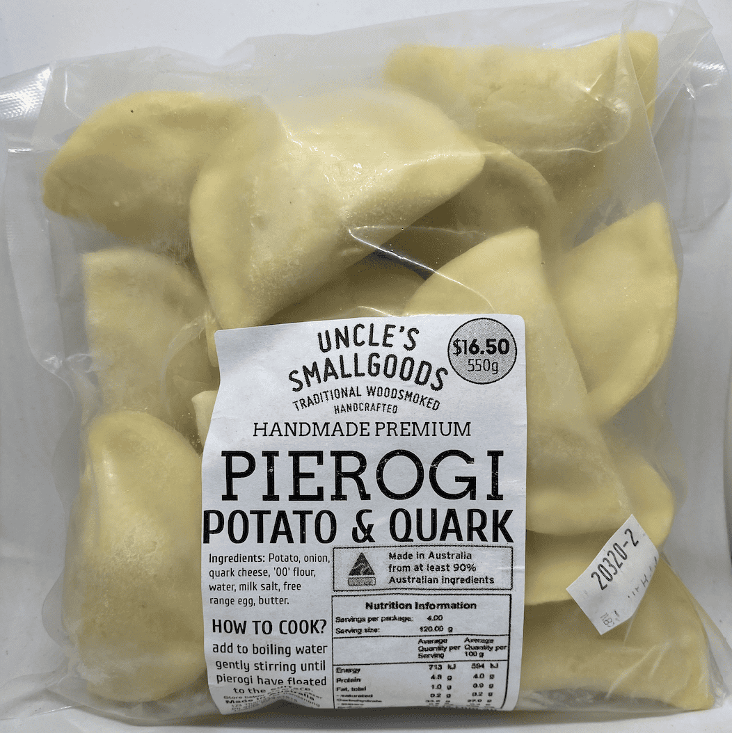 Pierogi (Polish dumplings) - Potato & Quark - 550g pack - Uncles Smallgoods